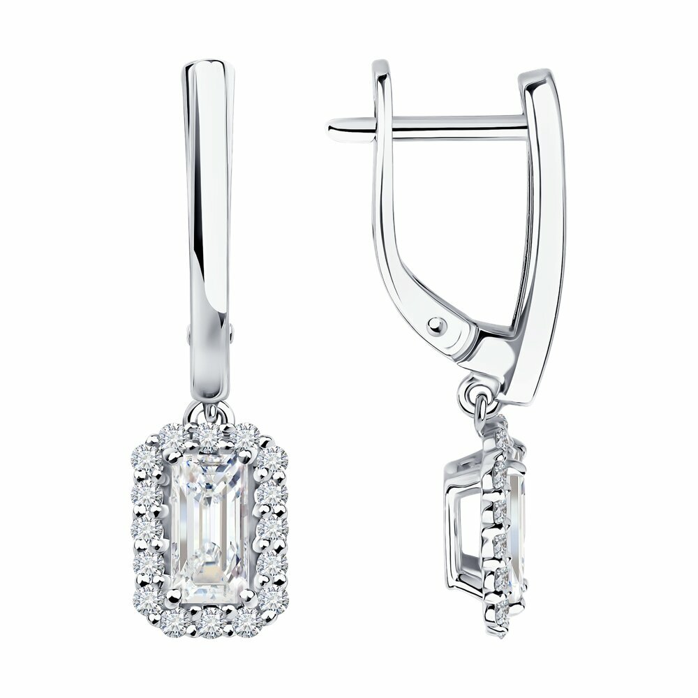 Серьги с подвесками, белое золото, 585 проба, бриллиант выращенный, рубин