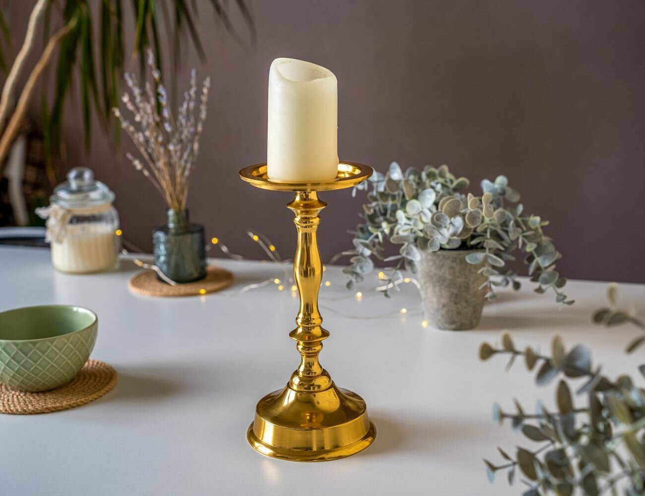 Канделябр брилларе (медиум), для свечи-столбика, золотой, 22 см, Koopman International A06931920