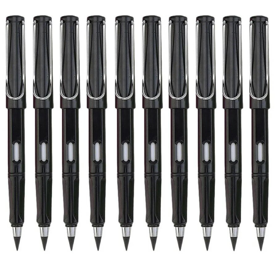 "Вечный карандаш" 10 штук, черные, с ластиком внутри, твердость HB