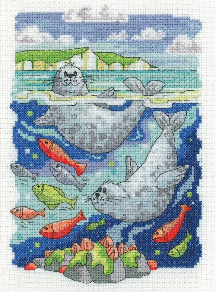 Набор для вышивания Heritage #KCSE1544A Seals (Тюлени), Счетный крест, 14 x 20.5 см