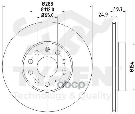 Диск тормозной, передний SKODA KAROQ 17, OCTAVIA II (A5), III (A7), IV (A8) 04 VOLKSWAGEN GOLF V-VIII 03 TYREN арт. TYR1019881