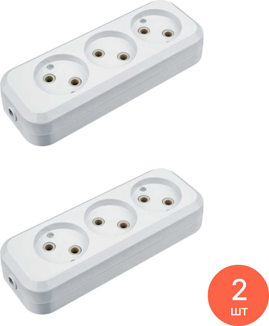 Блок розеток Navigator / Навигатор NCA-BL01-03-X-WH 3 гнезда без заземления 16А 3500В IP20, белый 61585 / колодка электрическая для удлинителя (комплект из 2 шт)