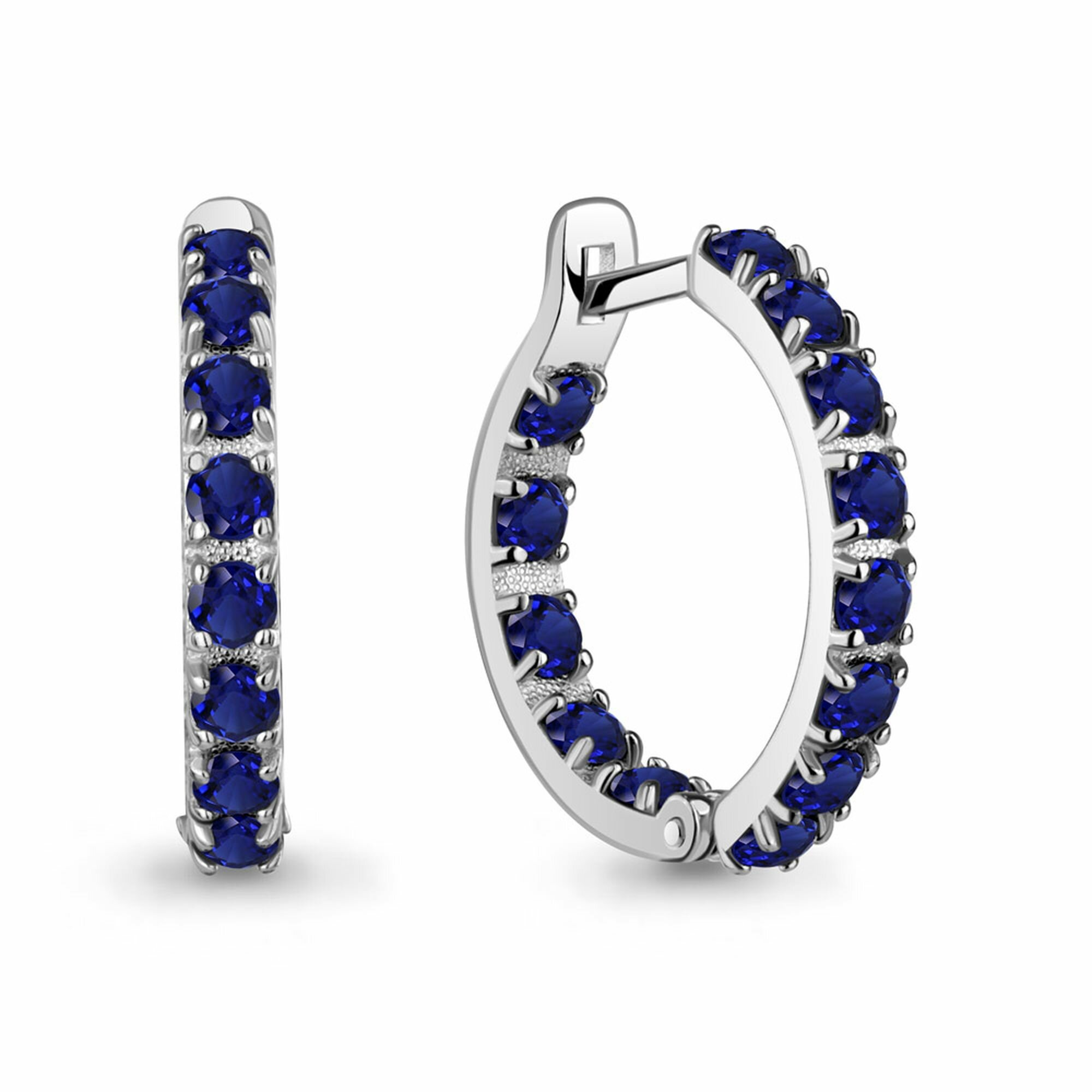 Серьги конго, серебро, 925 проба, родирование, сапфир синтетический