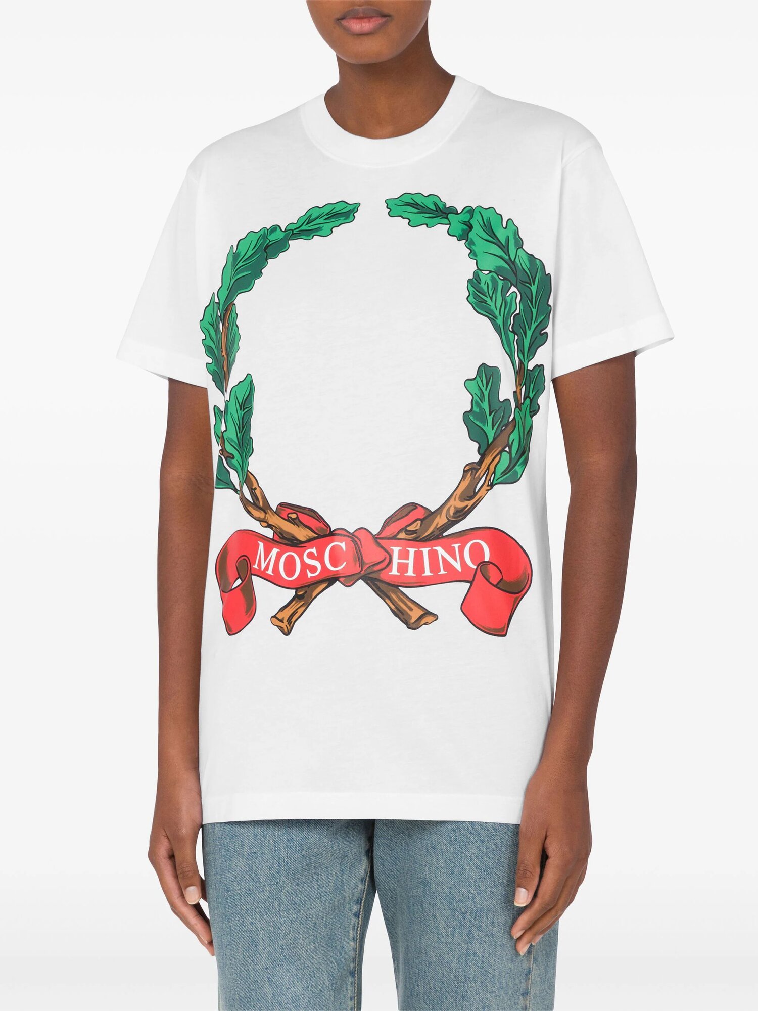 Футболка MOSCHINO Laurel Wreath, размер 42, бежевый/белый — фото 1