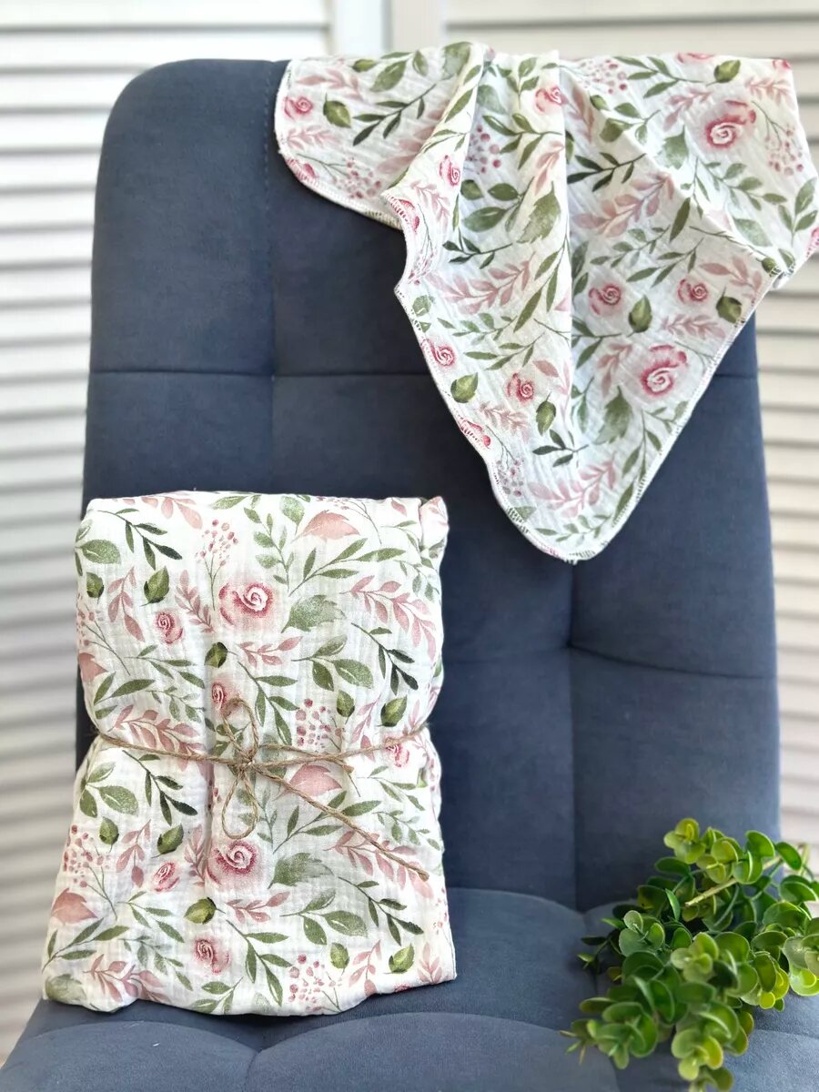 Муслиновая простынь овальная на резинке, платочек в подарок