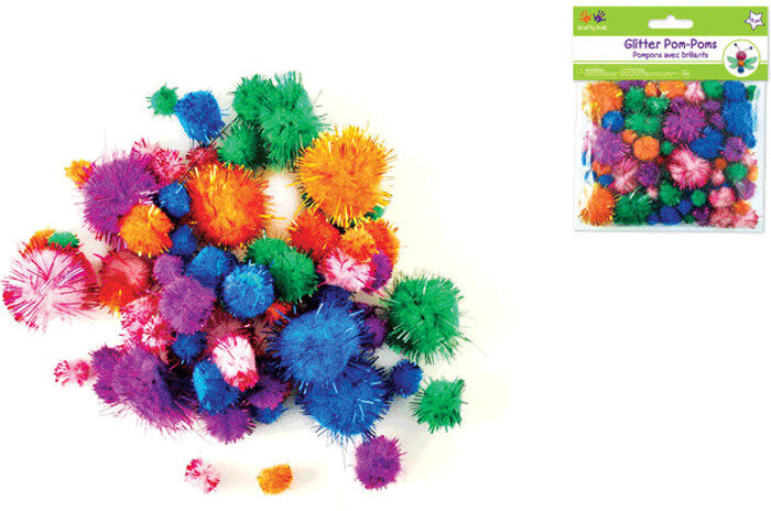 Набор разноцветных помпонов с блестками ассорти (75 шт.)
