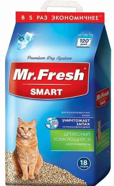 Экопром Mr.Fresh Наполнитель древесный комкующийся для короткошерстных кошек 18л 8.4кг 8.4 кг