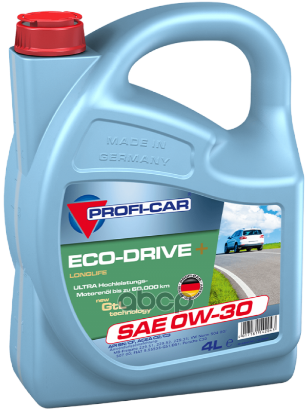 PROF 0W30 ECO-DRIVE LONGLIFE PLUS (4L) масло мот! синтACEA C2/C3, VW 504.00/507.00, МВ 229.31/51/52 PROFI-CAR арт. 14204