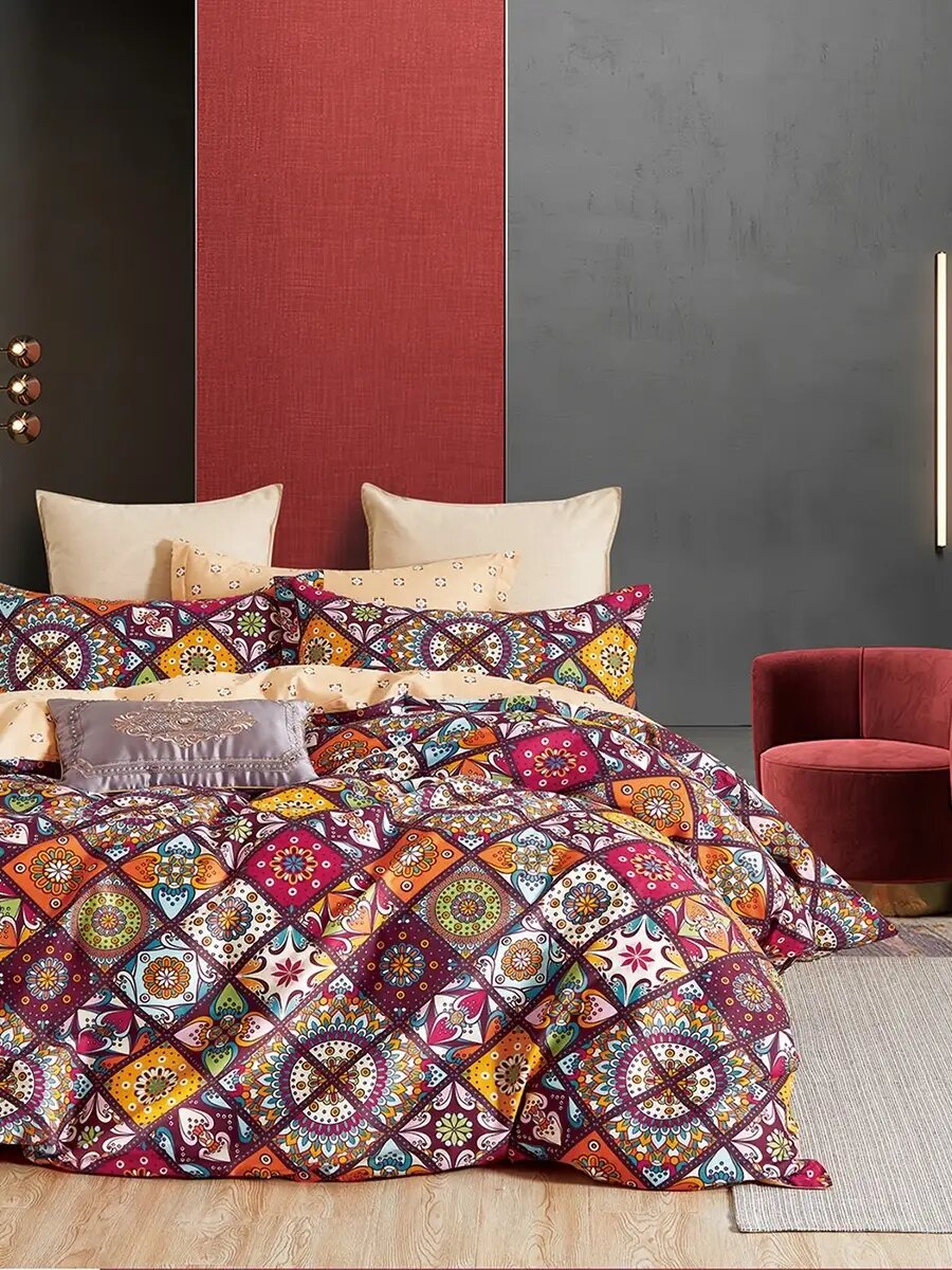 Постельное белье Евро с 2 наволочками, хлопковый сатин