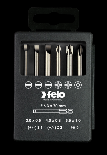 Набор бит Felo 03192716 SL/Z (+/-) Industrial 70 мм в кейсе, 6 шт