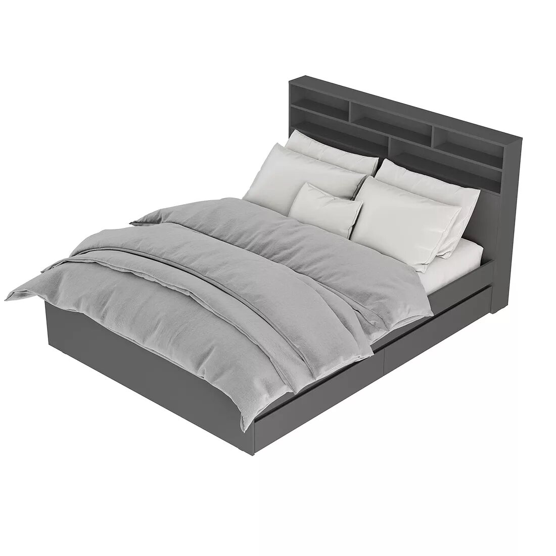 Кровать двуспальная с надстройкой 140х200 «Симпл» КР-12, графит (1436х2060х1081)
