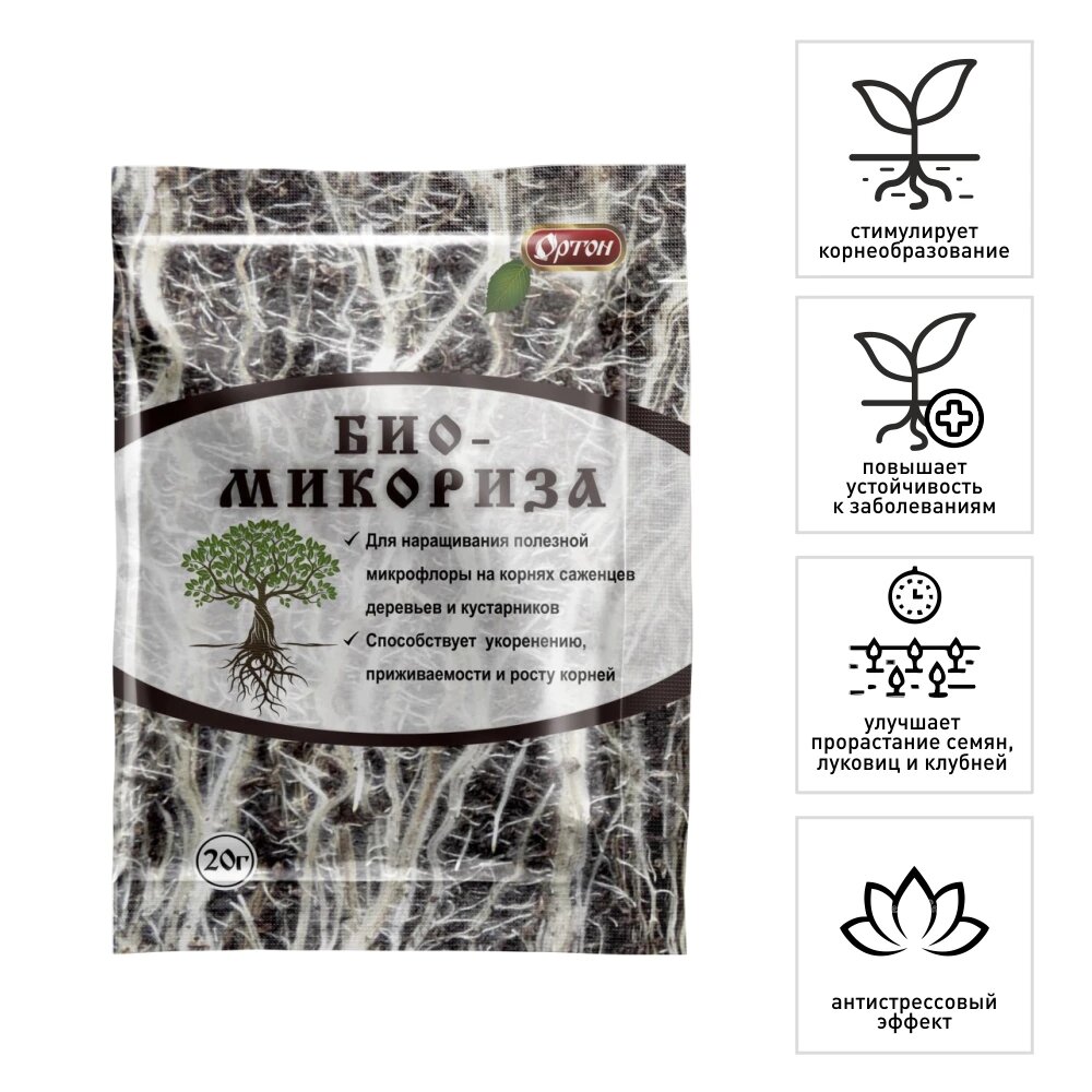 Стимулятор корнеобразования "Биомикориза" Ортон, порошок, 3 упаковки по 20 г