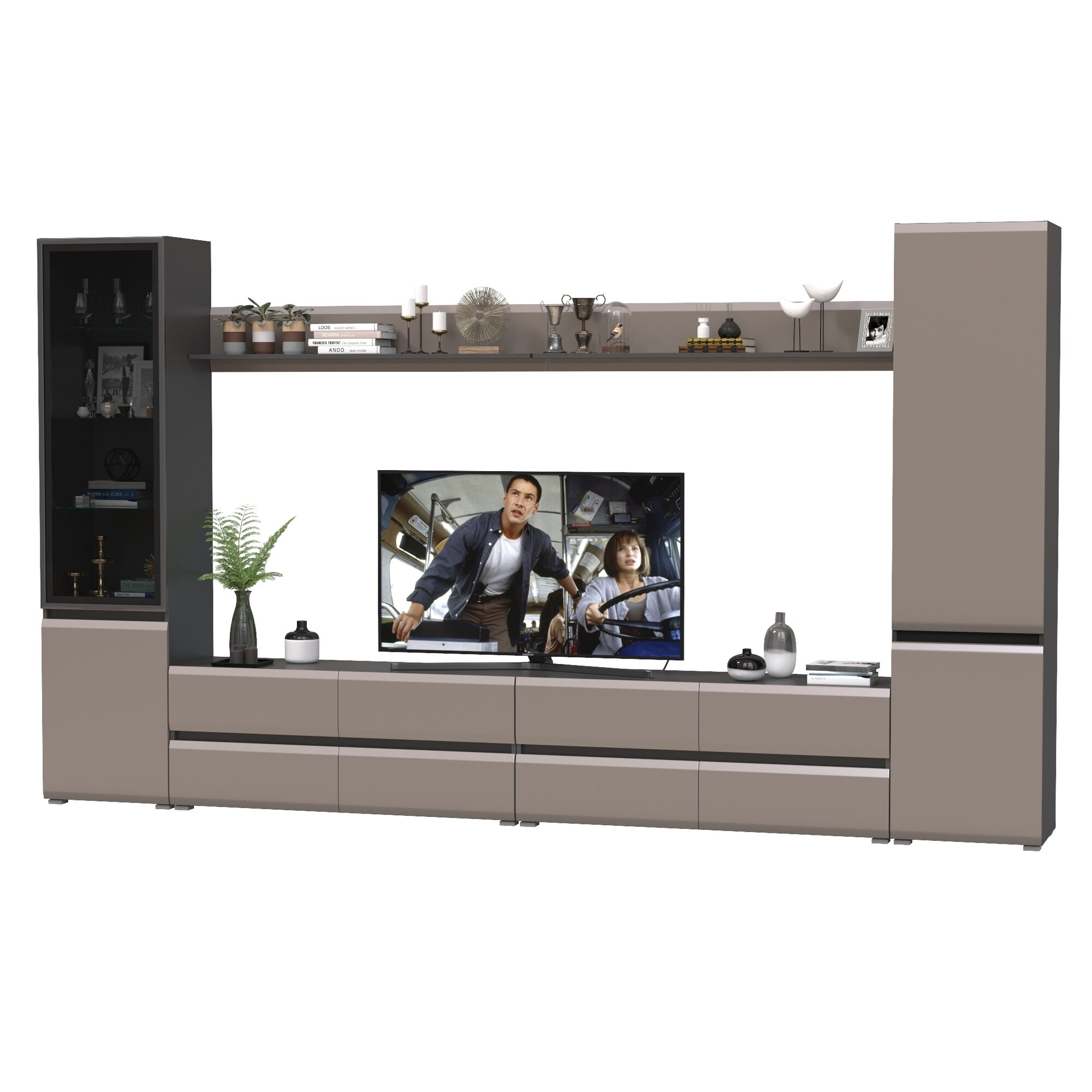 Стенка модульная Моби Сидней № 104, цвет антрацит/МДФ веллюто капучино, 359,8х41,3х205,2 см.