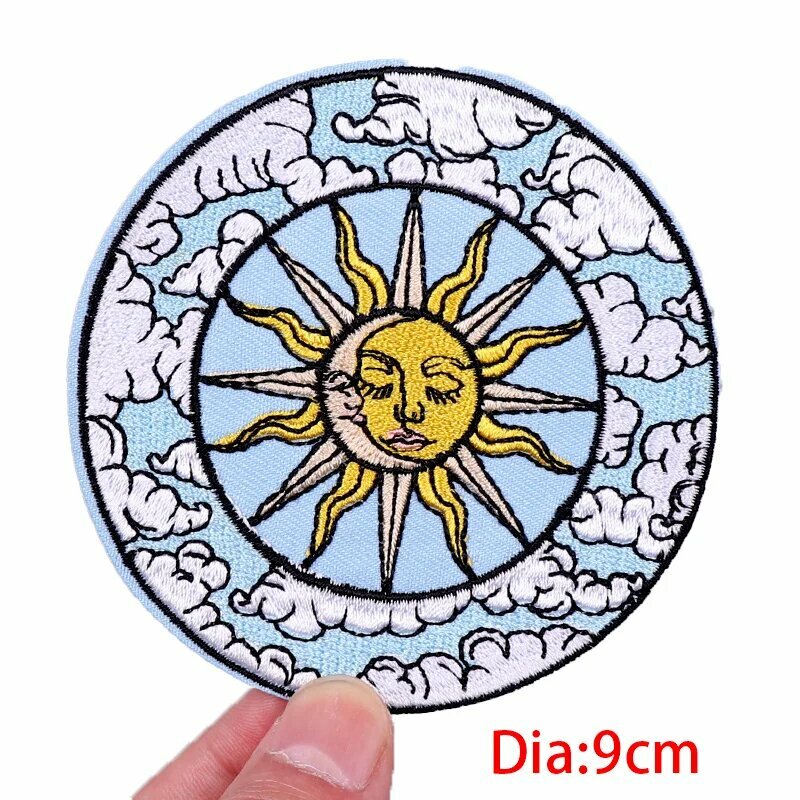 Солнце и луна вышитые патчи Светло-голубой, PE7979CT