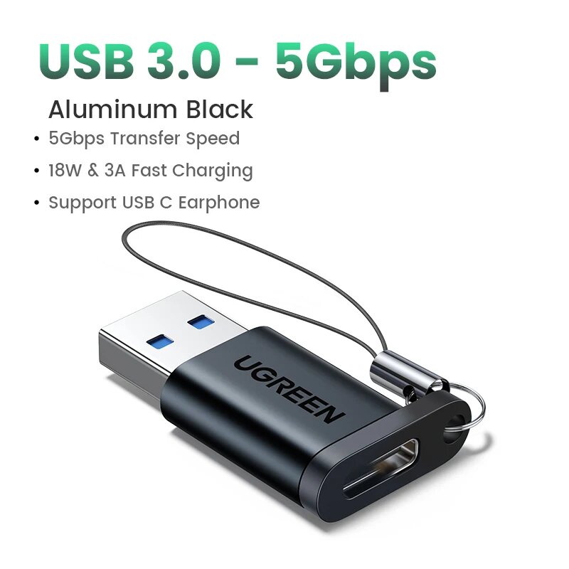 Адаптер Ugreen, USB 3.0 – USB C USB 3.0 Metal Black