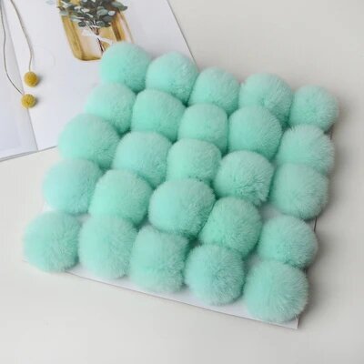 Rex Rabbit Пушистые помпоны из меха кролика Бирюзовый, mint green, 8cm 4pcs faux