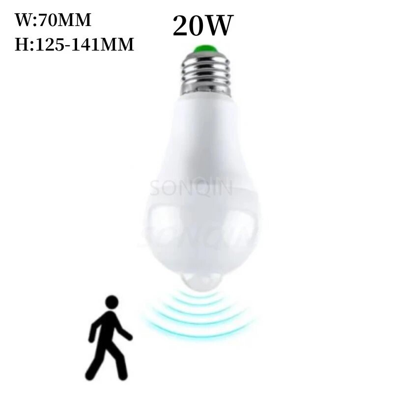 Светодиодная лампа с датчиком движения E27 20W Cold White AC220V
