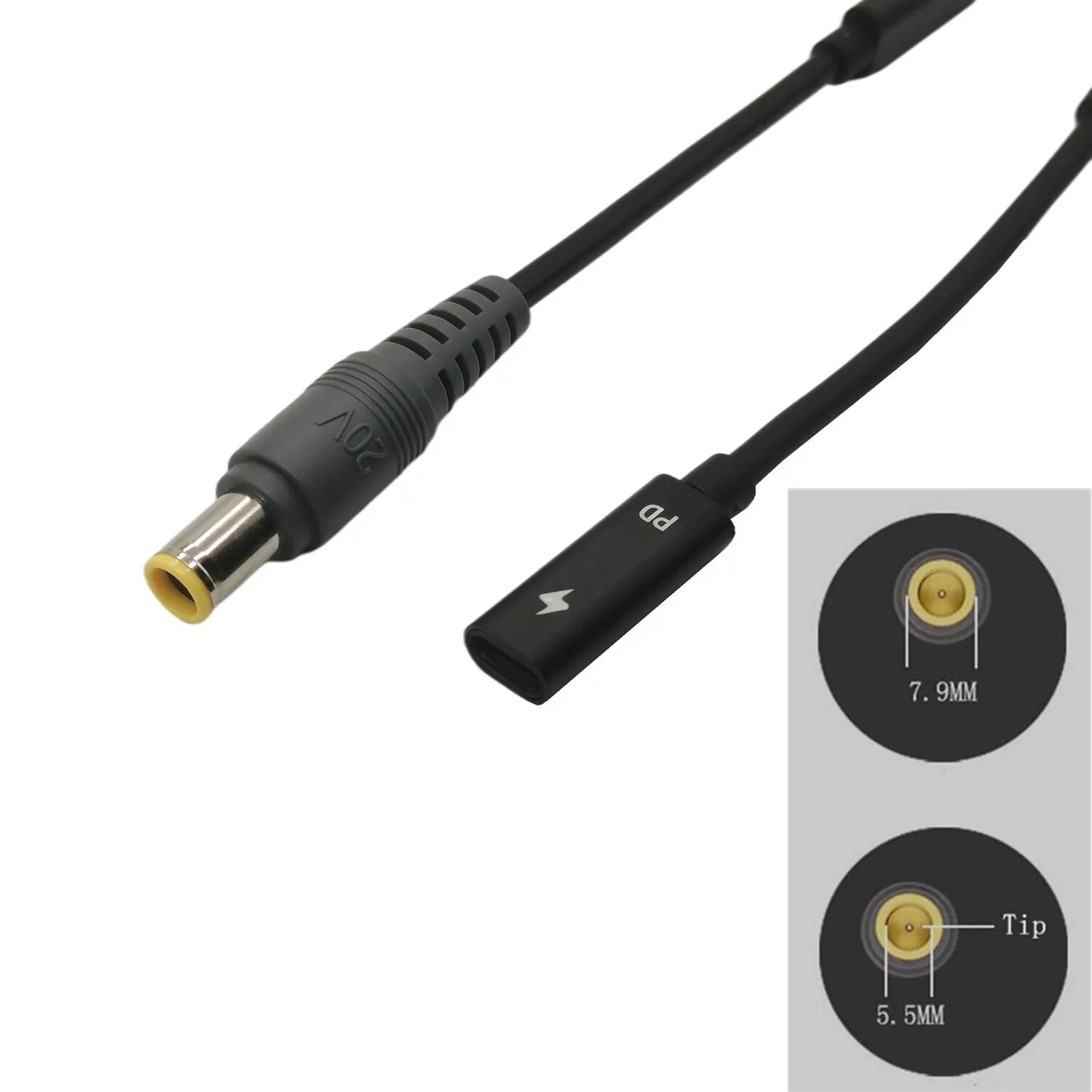 Зарядный кабель 15 см, 65 Вт, PD, USB Type-C, вход «мама» в DC 7,9x5,5 мм, «папа», совместимый с Lenovo Thinkpad T400 T410