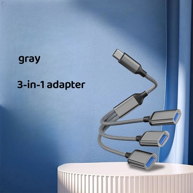 Адаптер 3 в 1 с USB C на USB 2,0 OTG, Переходник USB C для Macbook Pro iPad Type C 3 in 1 Gray