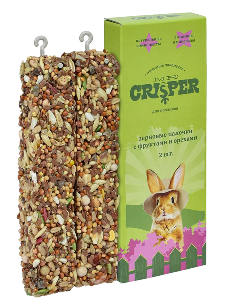 MR.Crisper Лакомство для крупных грызунов: зерновые палочки с фруктами и орехами, 2 шт, 90г 0.09 кг
