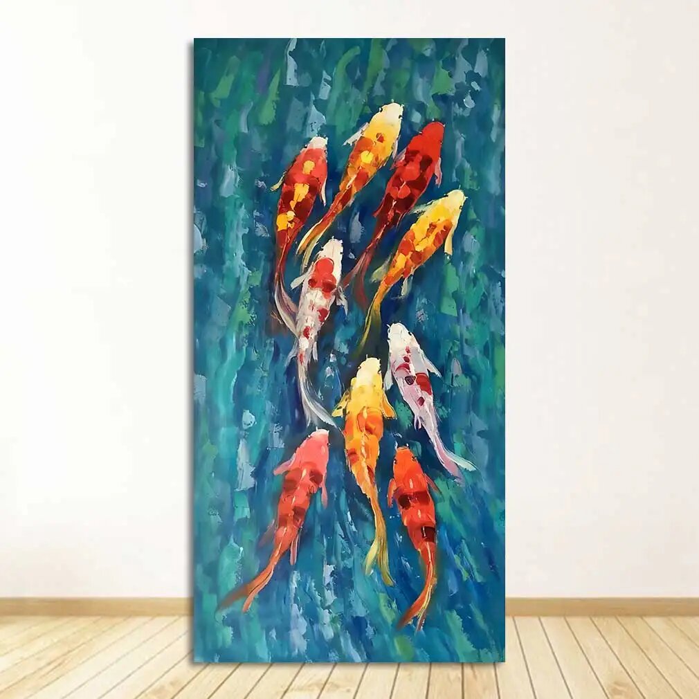 Живопись "Девять кои" DHRM на холсте 50x100cm No Frame