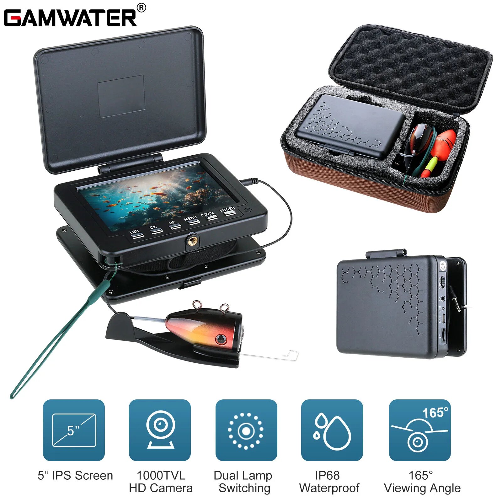 GAMWATER Рыболокатор 5 дюймов 1000TVL для подводной рыбалки 30M