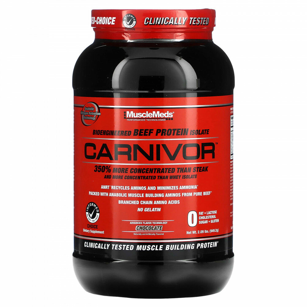 MuscleMeds, Carnivor™, гидролизованный изолят говяжьего протеина, со вкусом шоколада, 949,2 г (2,09 фунта)