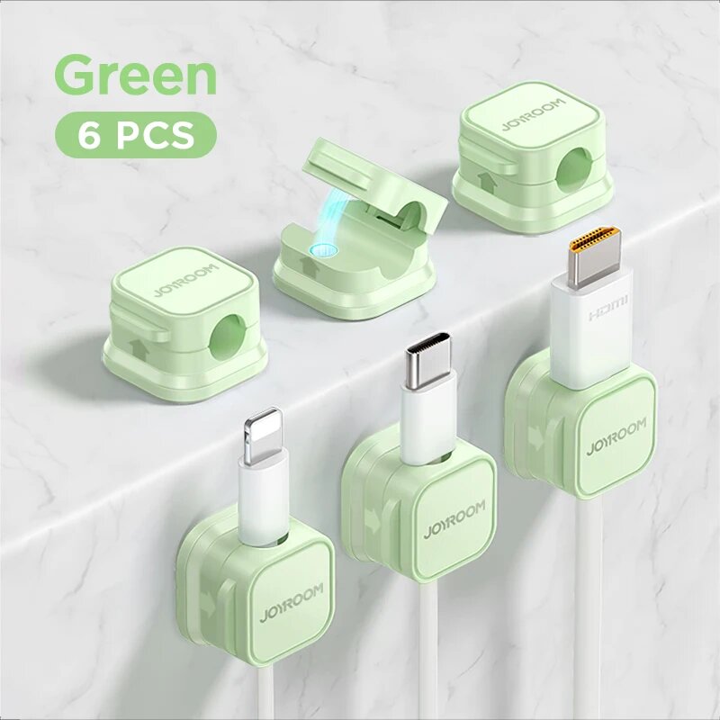 Магнитный зажим для кабеля Joyroom, 3/6 шт, держатель кабеля, клейкий держатель для 6 Pcs Green