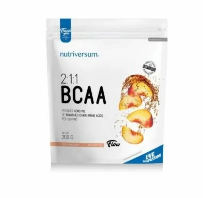 Аминокислоты Нутриверсум БЦАА 2:1:1 (Nutriversum BCAA 2:1:1) со вкусом персикового холодного чая, 200 грамм