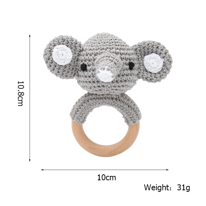 Погремушка-прорезыватель деревянная, 1PC Elephant, серый
