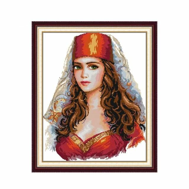 Набор для вышивания крестом "Девушка в красном", 39х47 см, RA710 Joy Sunday