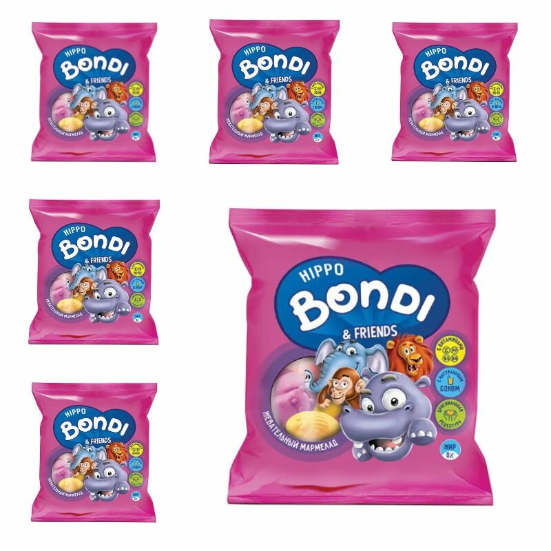 HIPPO BONDI & FRIENDS Жевательный мармелад, 100 гр, 6 уп.