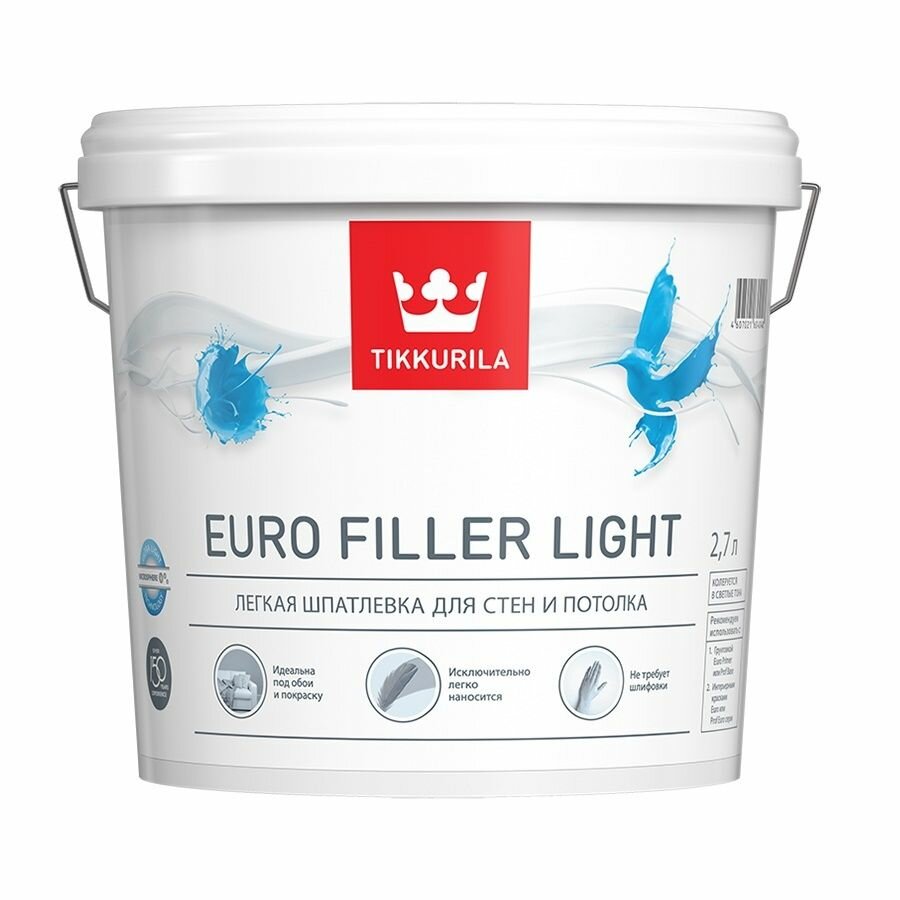 Шпатлевка финишная Tikkurila / Tikkivala Euro Filler Light (2,7л)