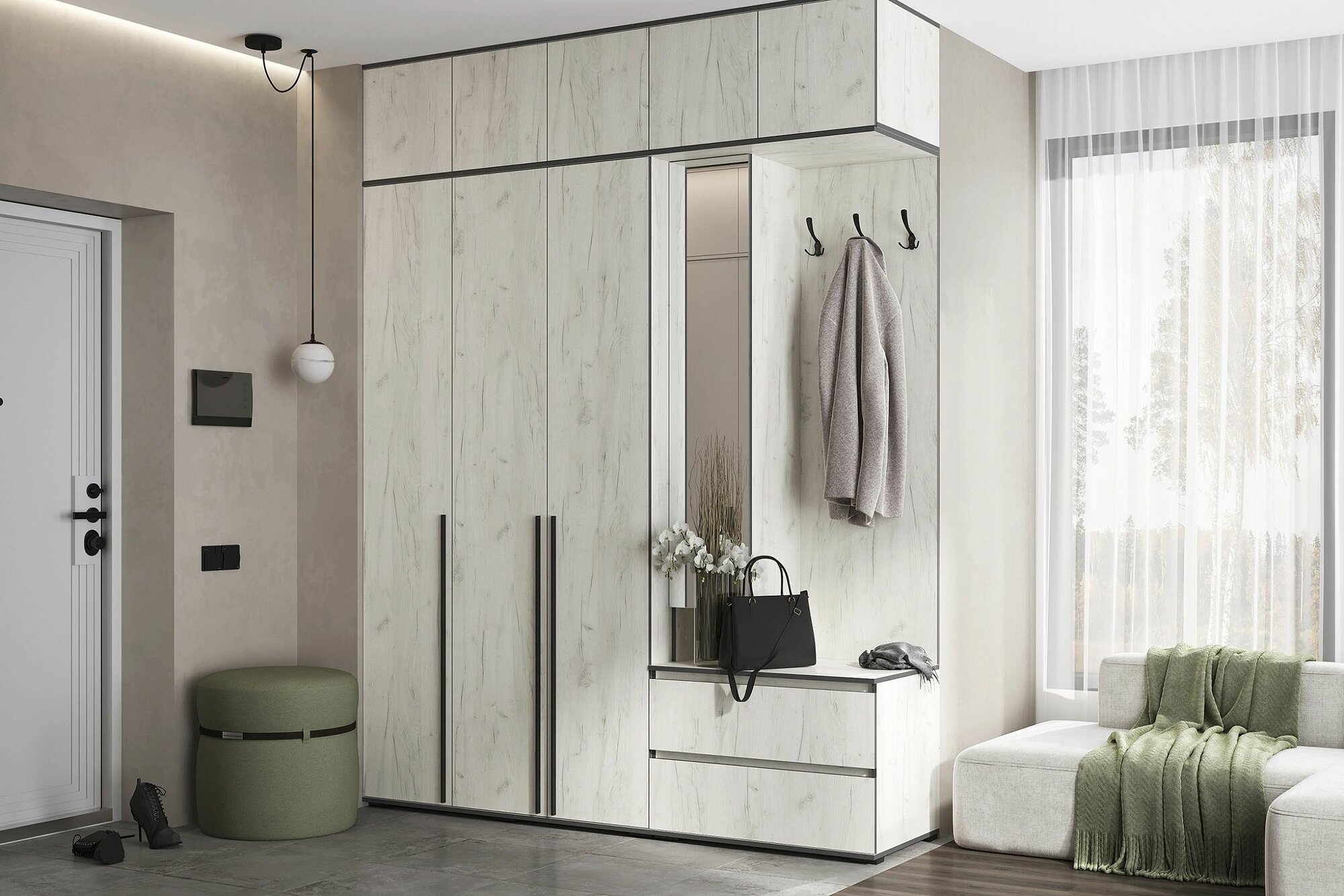 Комплект мебели для прихожей Форд дуб крафт белый, 200х51х265.4 см