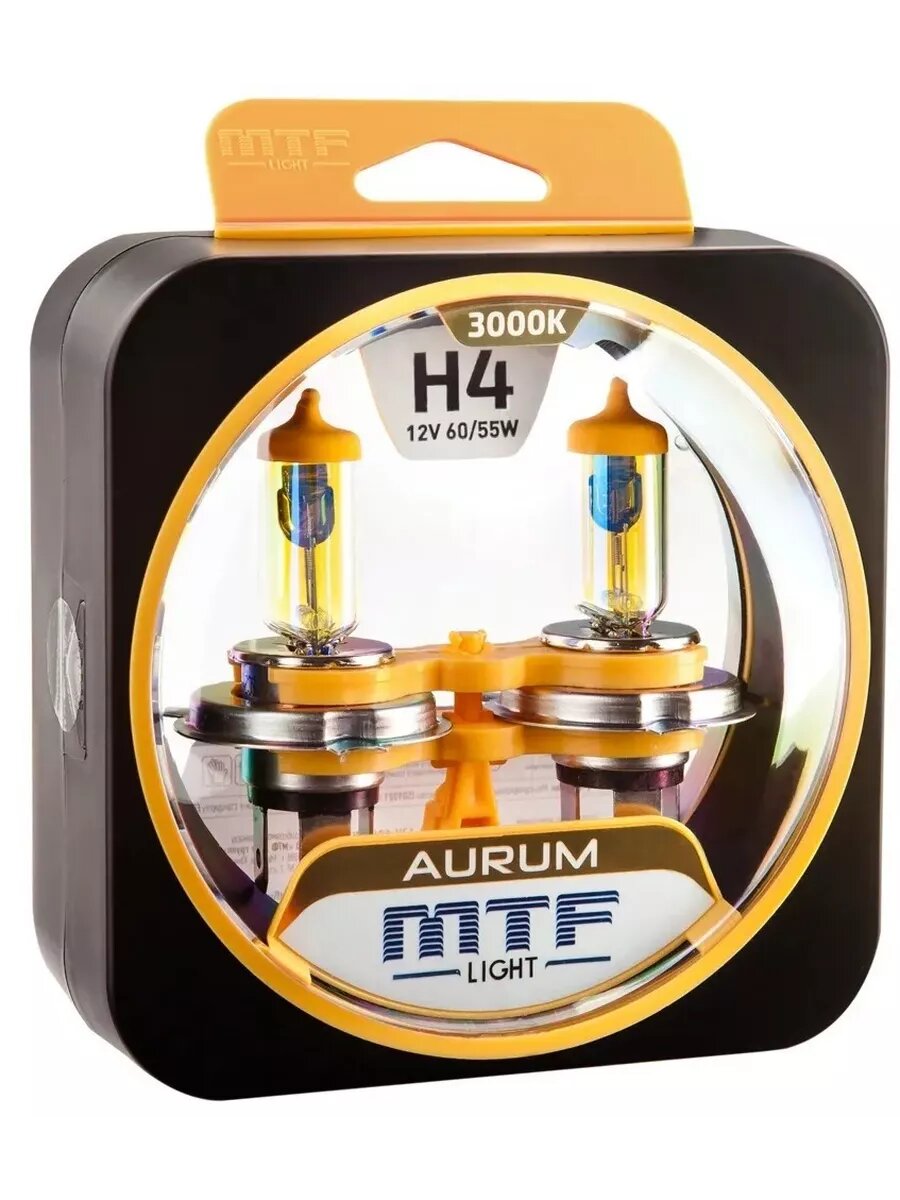 Лампа H4 галогеновая MTF AURUM 3000К желтые для авто