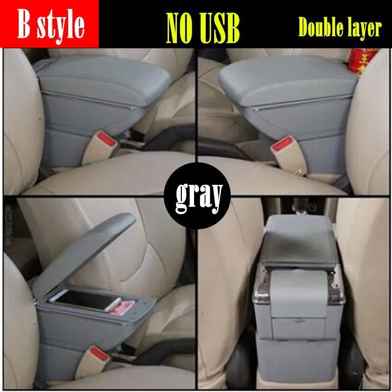 Автомобильный подлокотник для Hyundai Accent Tagaz, подлокотник для Hyundai Accent Tagaz, детали салона автомобиля, центральный ящик для хранения с USB и светодиодом B gray