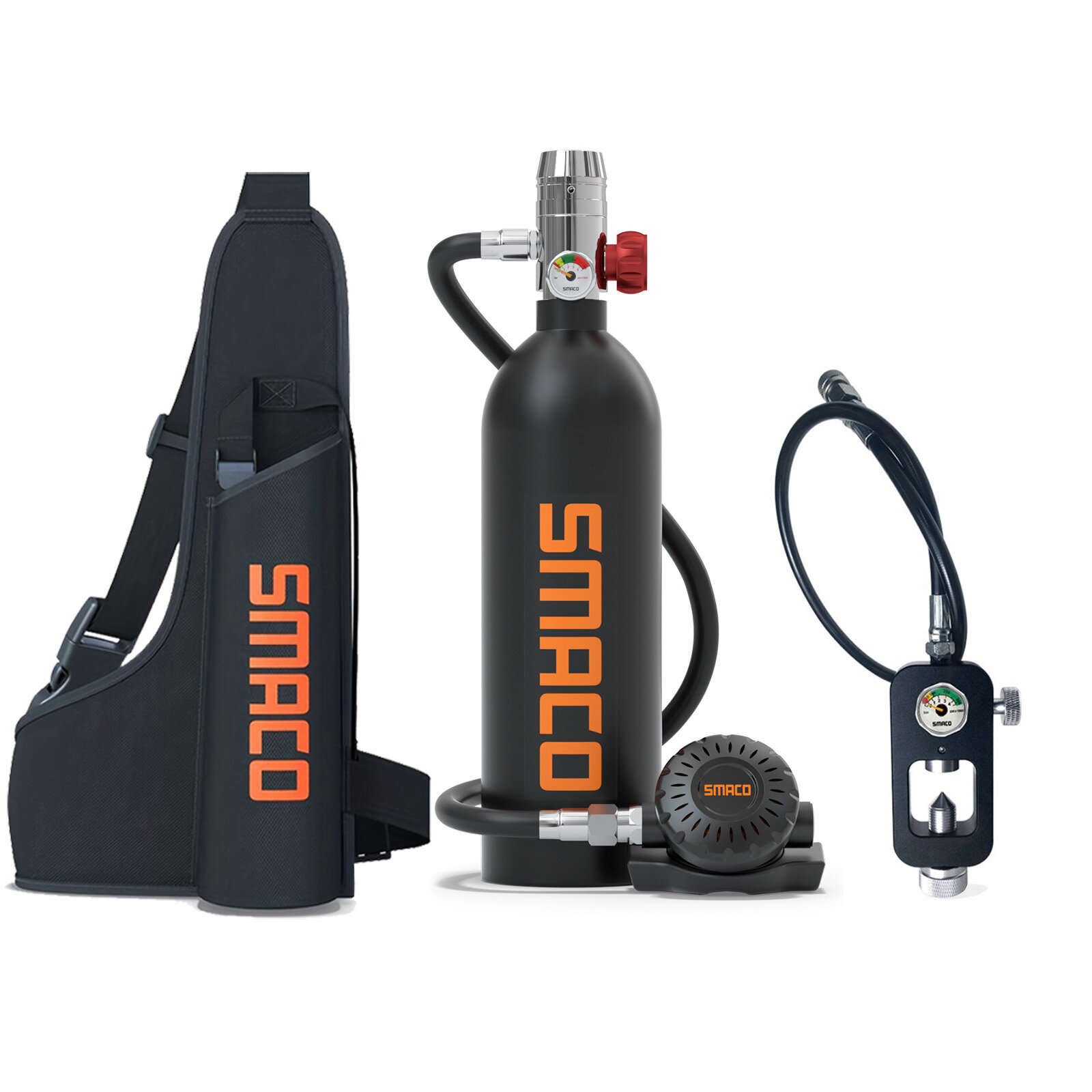 SMACO S400 1L баллон для дайвинга с адаптером S02, портативное снаряжение для дайвинга, время погружения до 20 минут, для спасательных работ под водой