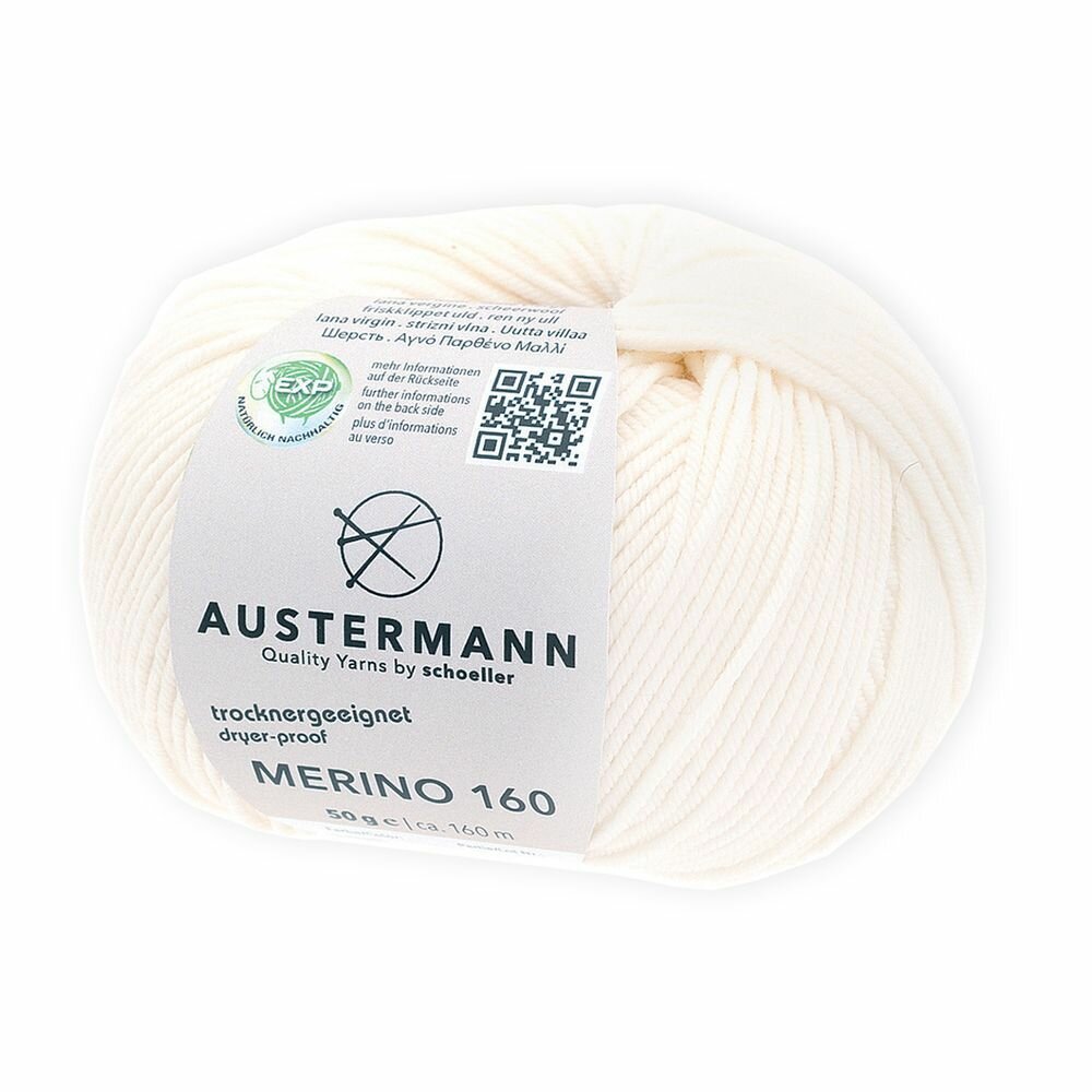 Пряжа AUSTERMANN "Merino", 160 EXP, 100% шерсть, 160 м, натуральный цвет, 1 шт, 50 г