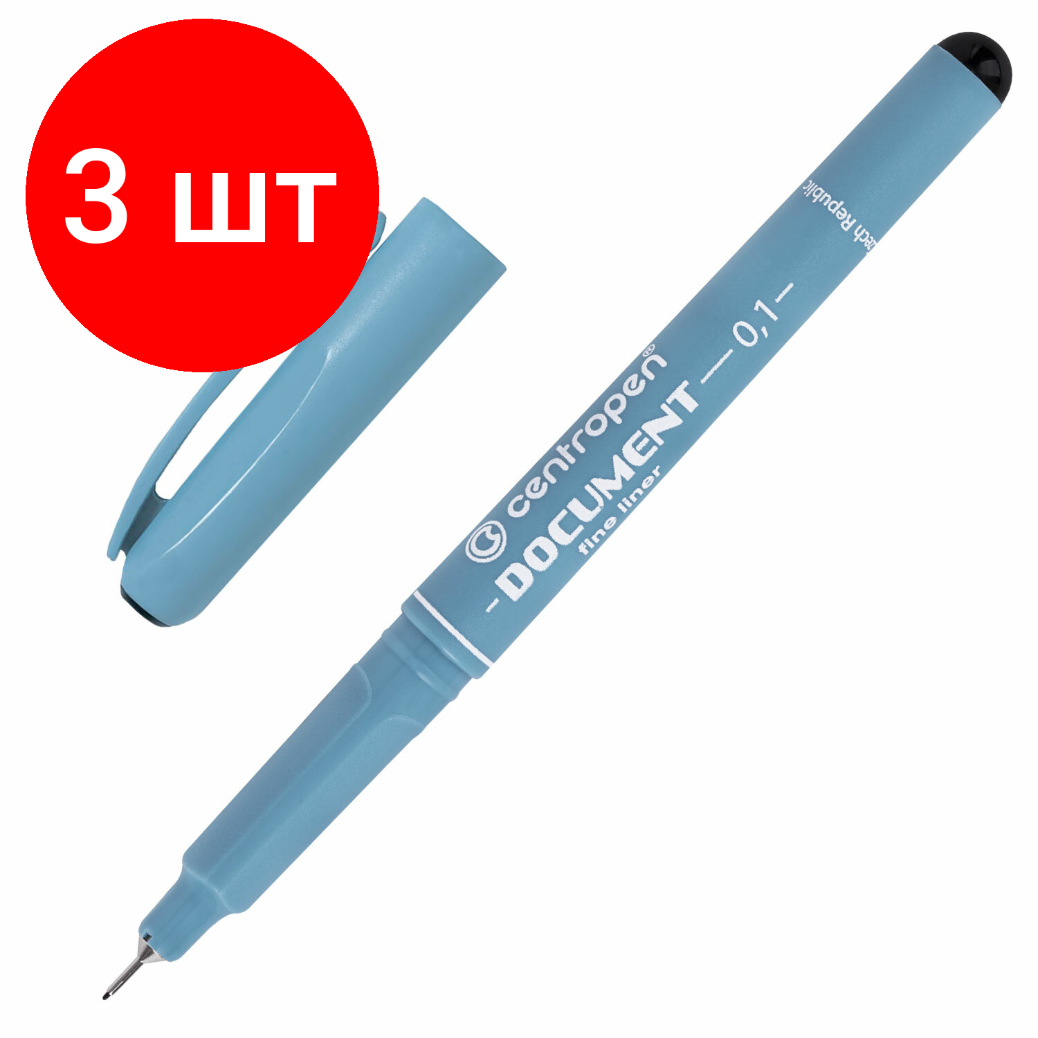 Комплект 3 шт, Ручка капиллярная (линер) черная CENTROPEN "Document", трехгранная, линия 0.1 мм, 2631/0.1, 2 2631 0101