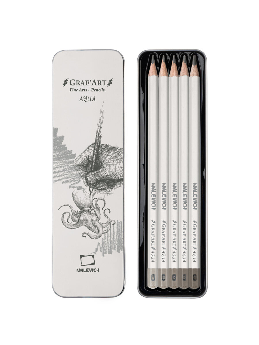 Набор карандашей акварельных графитовых GRAF'ART 5шт. металлическая уп-ка