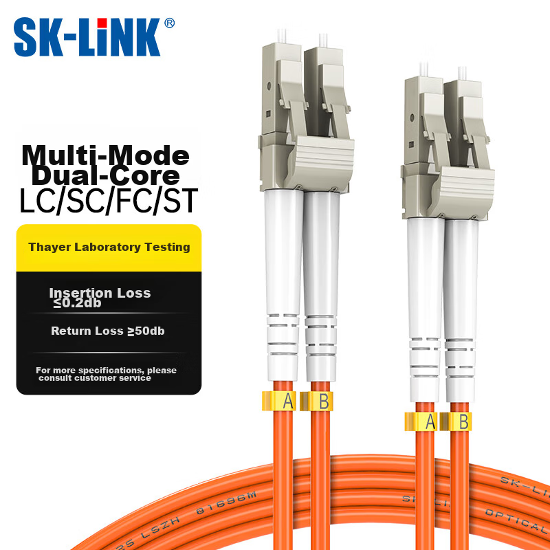 SK-LINK Fiber Optic Patch Cable, LC-LC Gigabit Multi-Mode Dual-Core UPC Fiber Optic Cable, Data Center Transceiver, OM2 Pigtail, 50/125um Low Smoke Zero Halogen, 2 Meters, SK-TX1GMM