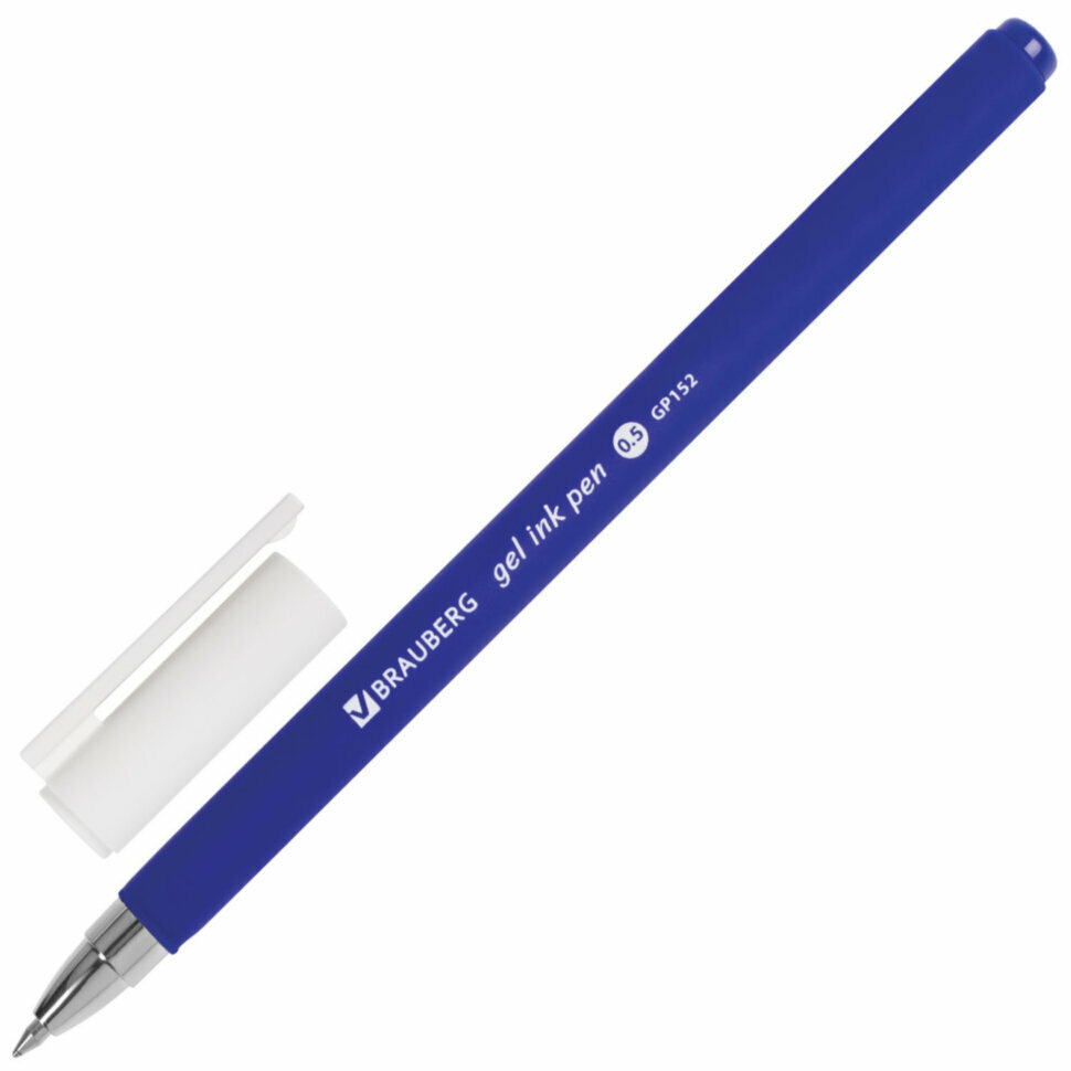 Ручка гелевая BRAUBERG "Matt Gel", синяя, корпус soft-touch, узел 0,5 мм, линия 0,35 мм, 142945, 142945
