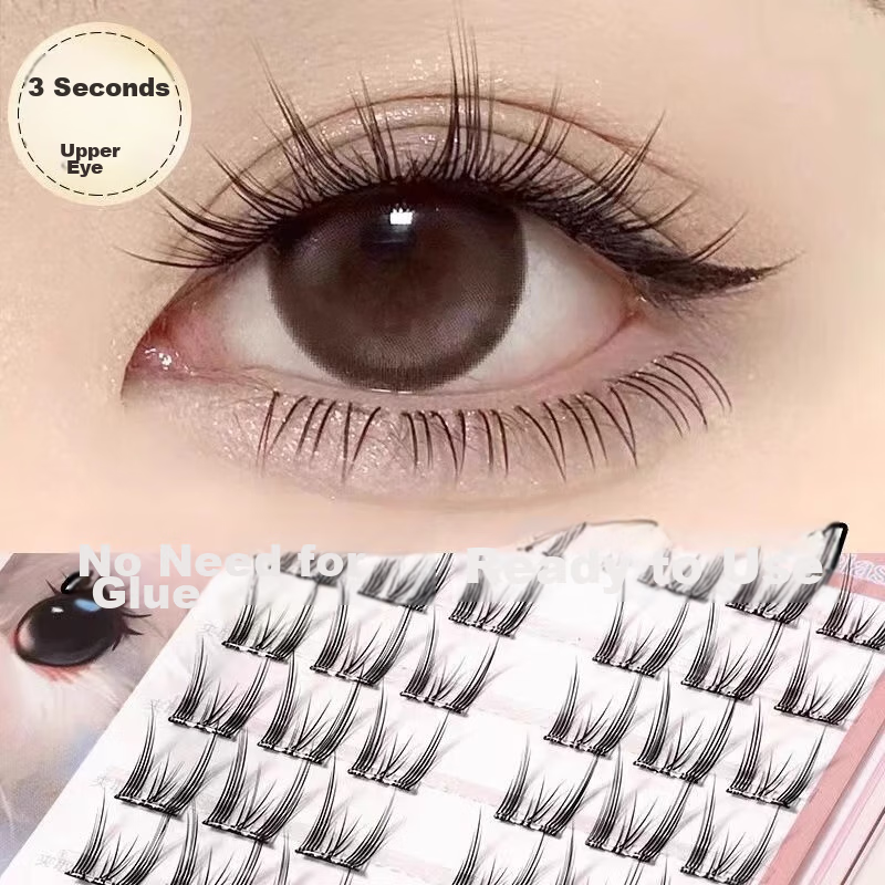 Mingba Glue-Free False Eyelashes, No Glue Required, Natural Fox Style, Self-Adhesive Sunflower Lazy Person's Three-Step Cat Series, 36 Pieces/box