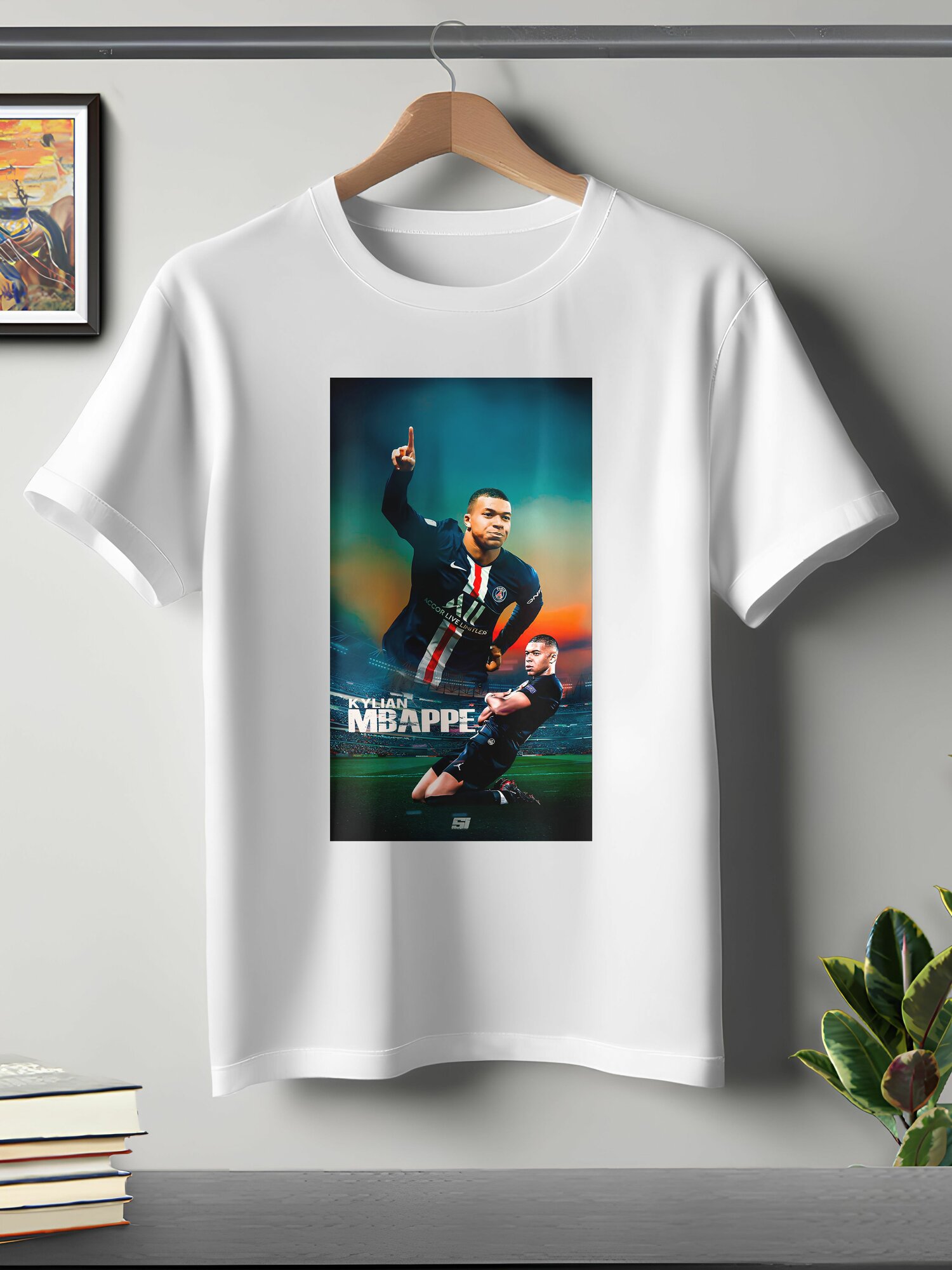 Футболка  Детская ONEQ 116 (6-7) размер с принтом Килиан Мбаппе, белая