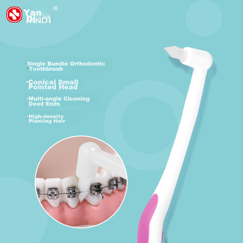 YANDY Single Tuft Orthodontic Implantation Period Toothbrush Teeth Wisdom Teeth Orthodontic Appliance Correction Period Small Head 1pc Pink