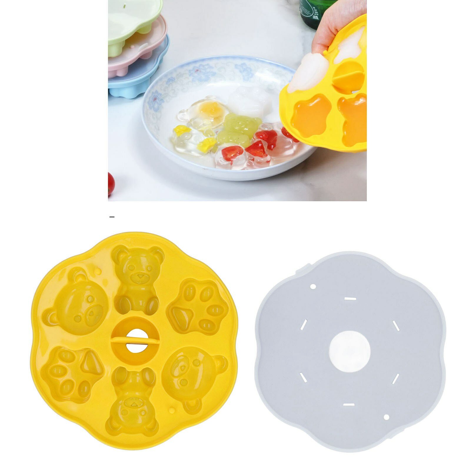 Силиконовая форма для желе с милым медведем, кошачьей лапой, кубиком льда, кухонная форма для торта и пудинга с крышкой для домашней кухни, желтая
