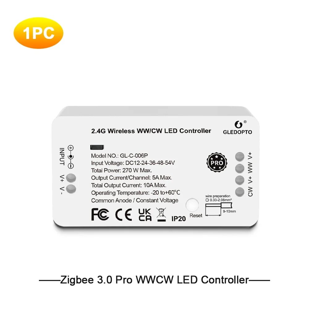 RGB-контроллер GLEDOPTO Zigbee 3.0 Warm Cold White Light GL-C-006P 1pcs