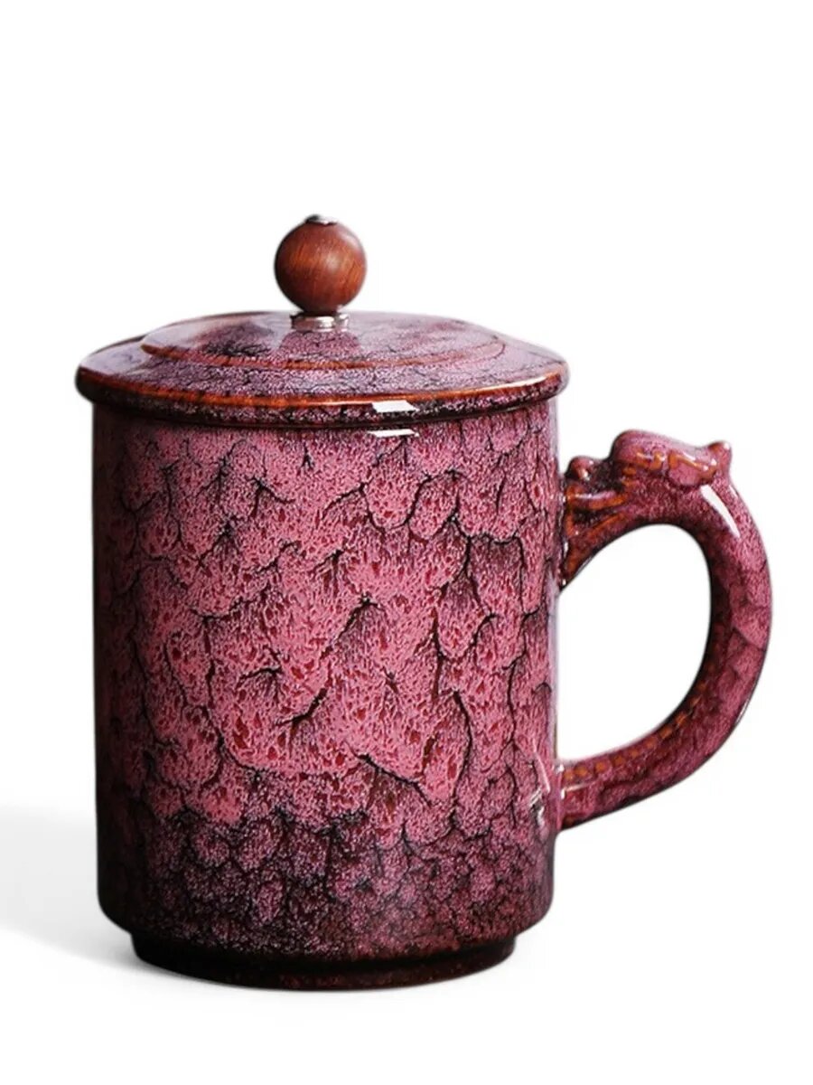 Кружка керамическая с крышкой "DragonFly" 15*13 см 450 мл Большой Кит розовая