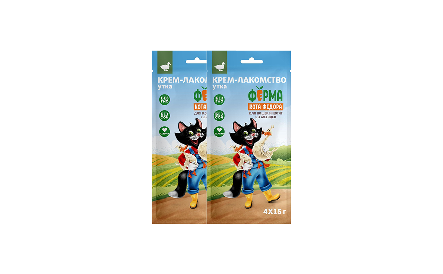 Крем-лакомство Ферма кота Федора для кошек и котят с уткой 4 шт х 15 г x 2 шт.