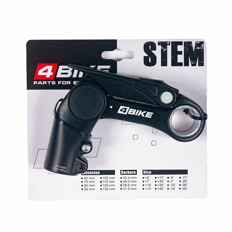 Вынос руля "4BIKE", алюминиевый, TDS-C637, L:110мм, R:0+80, D-31.8 мм, черный. Реглируемый, под вилку 1-1/8"
